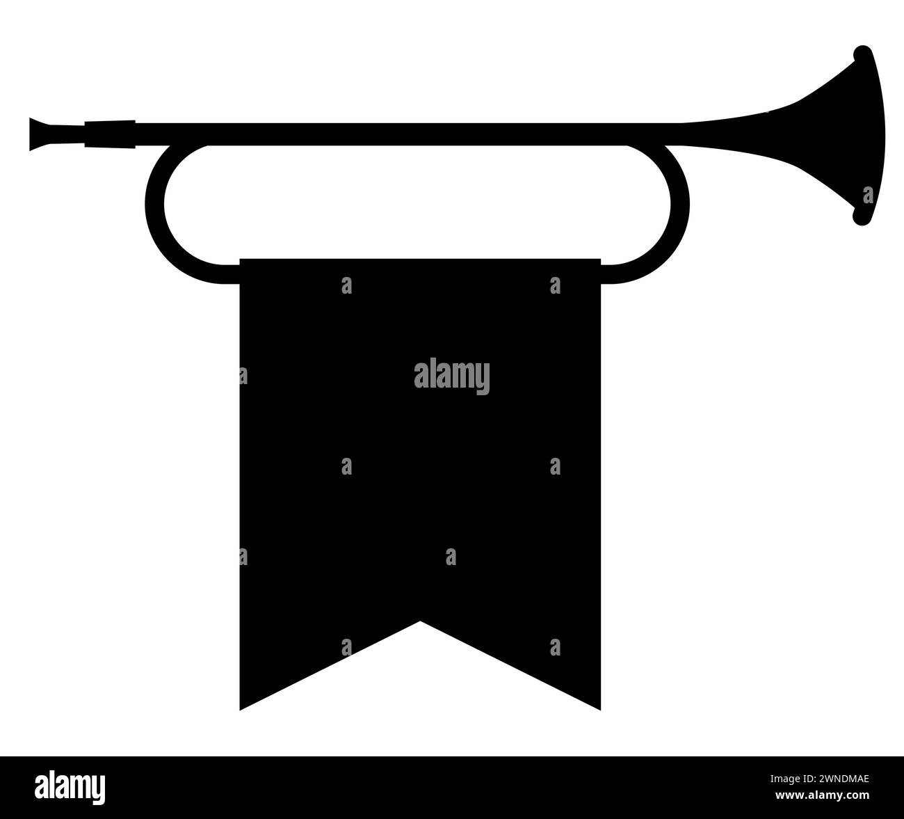 Trumpet with flag icon. Royal fanfare with triumphant flag sign ...