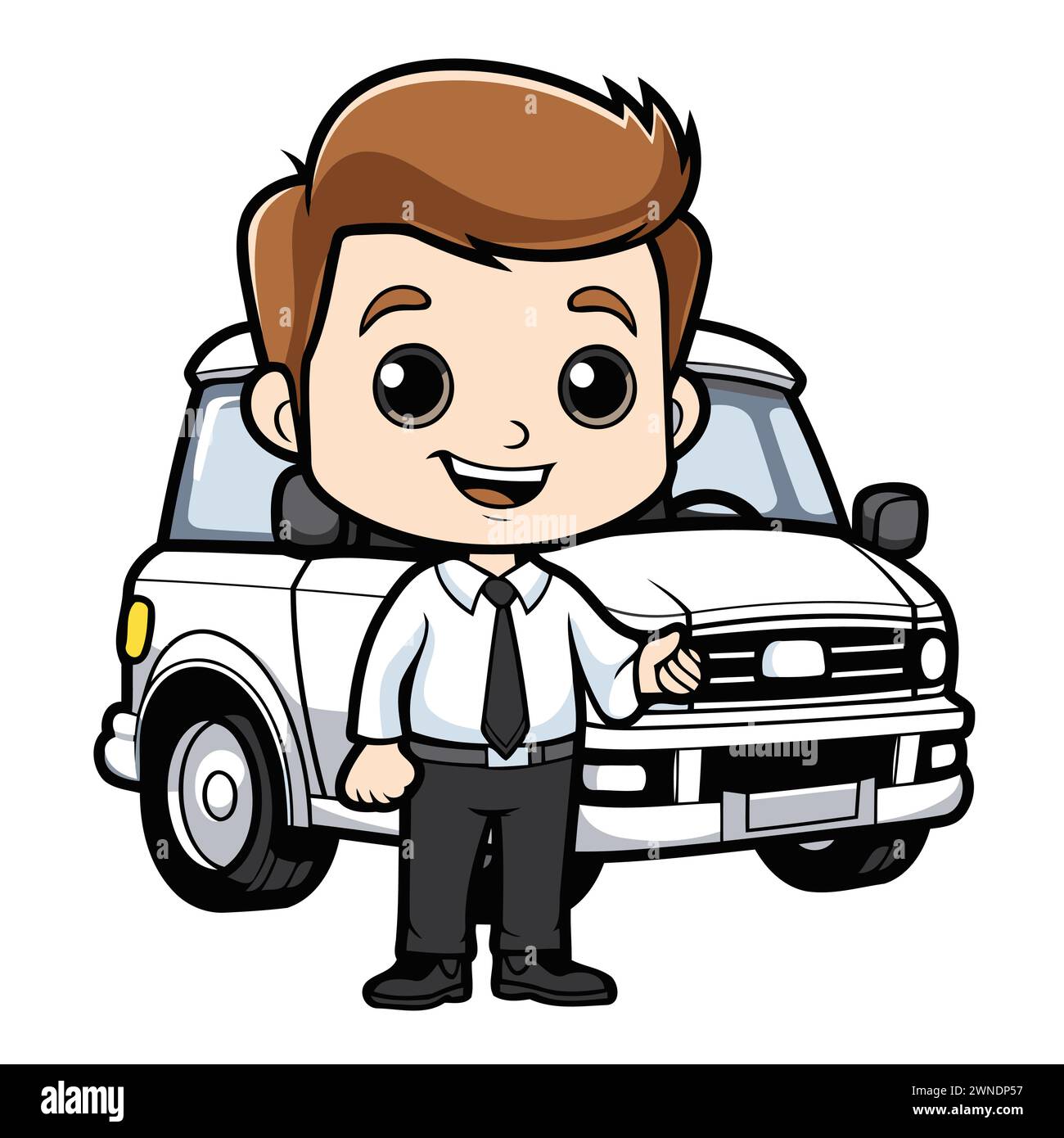 Cartoon man with a car on white background. Vector illustration Stock ...