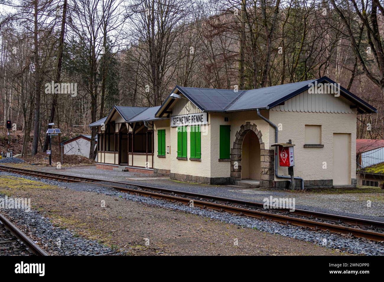 Wernigerode, Deutschland 21. Februar 2024: Der Bahnhof Steinerne Renne ...