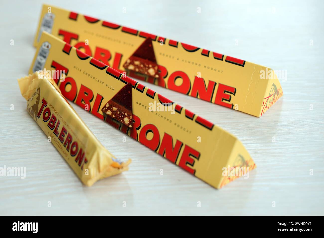 KYIV, UKRAINE - OCTOBER 31, 2023 Yellow Toblerone Chocolate Bar ...