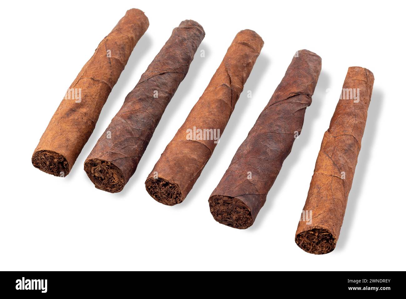 Italian Tuscan cigars cut in half isolated on white with clipping path ...