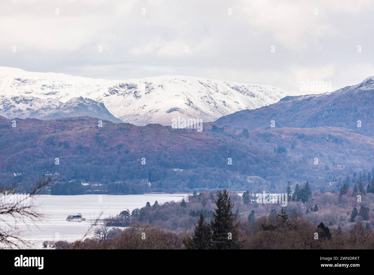 Cumbria, UK. 2nd Mar, 2024. UK Weather.Snow on the high fells above and ...