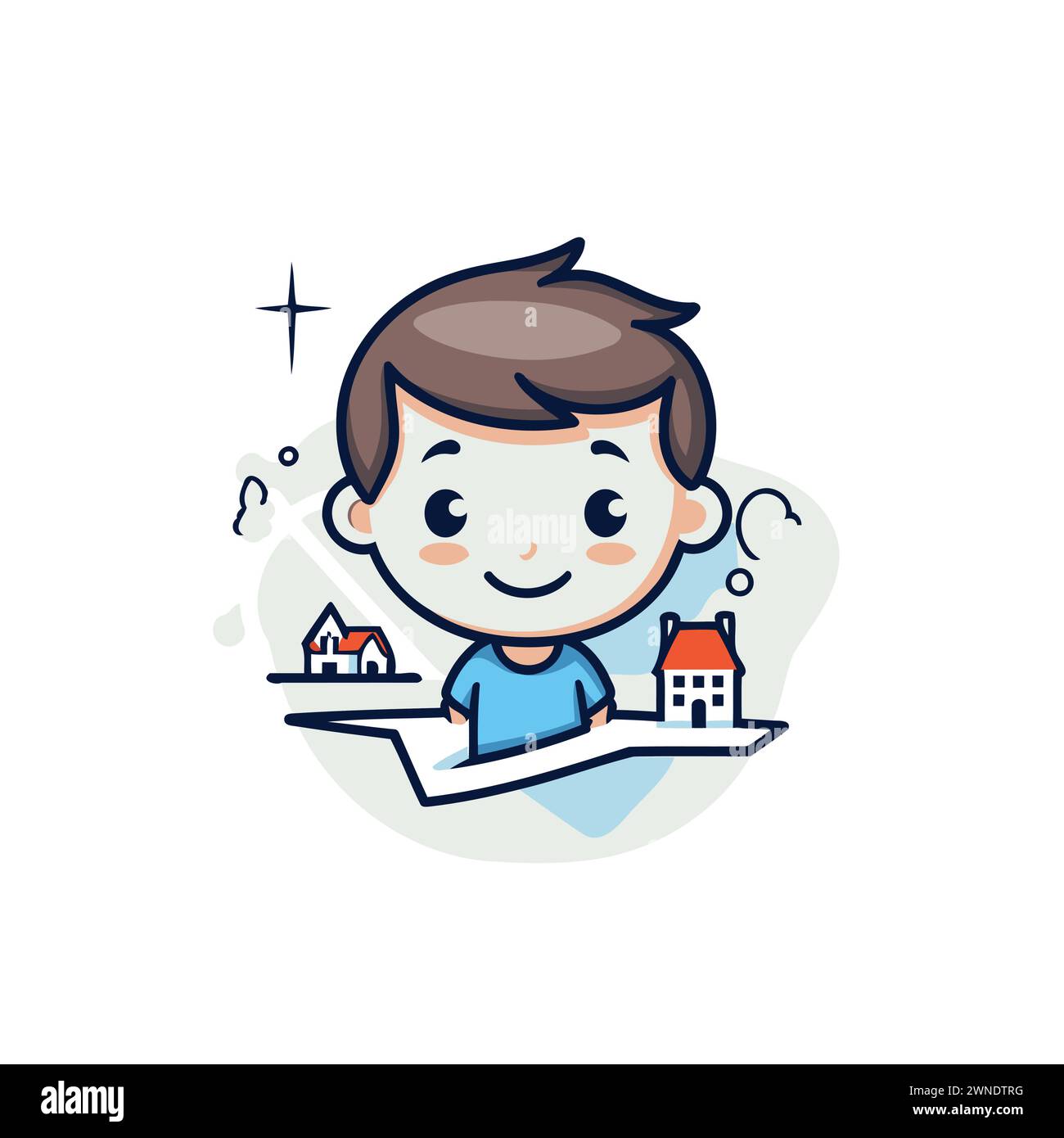 Boy with a house on the background. Vector illustration in cartoon ...