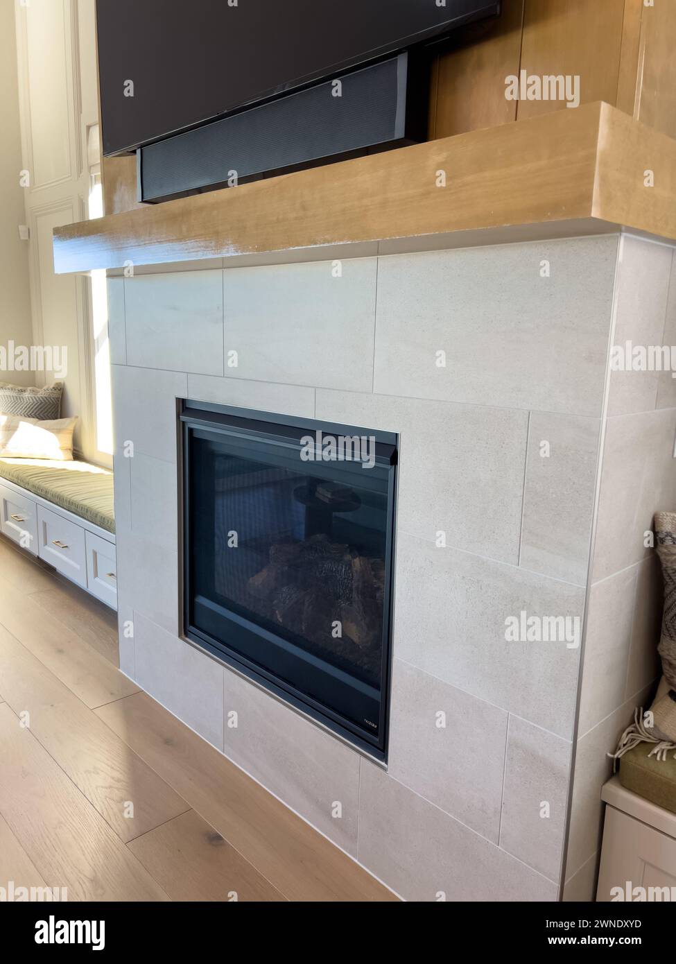 Modern Living Room with Fireplace and Spacious Seating Arrangement ...