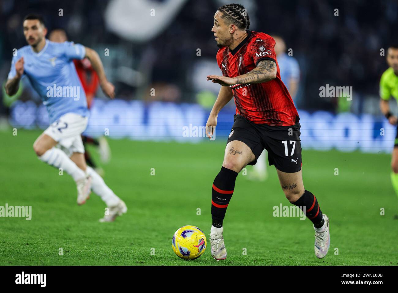 Milan’s Swiss forward Noah Okafor controls the ball during the Serie A ...
