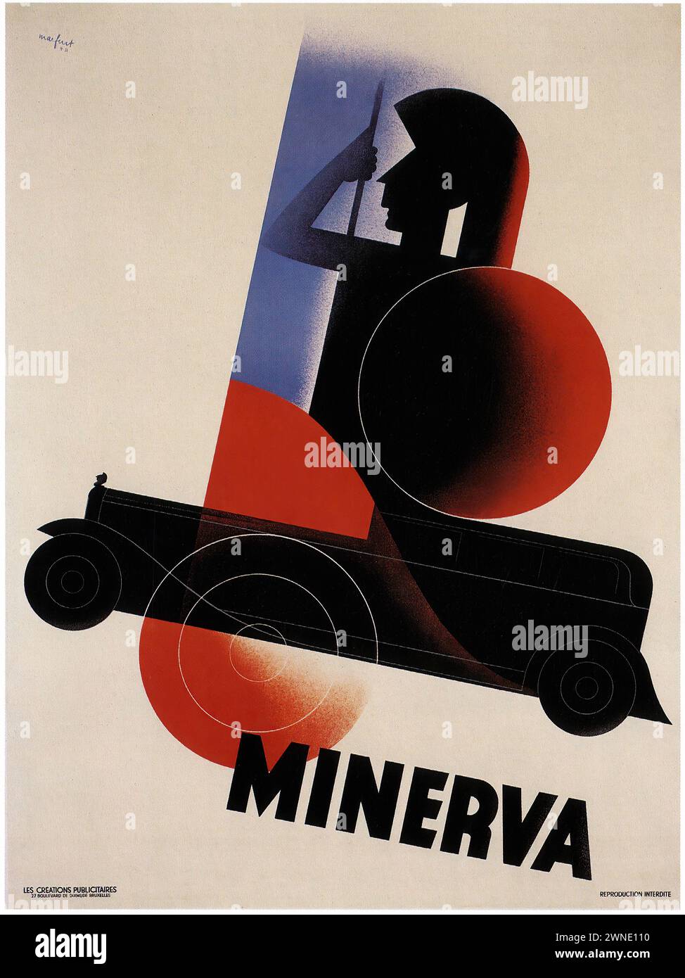 "MINERVA" Vintage Advertising. A stylized image of a sleek, black car ...