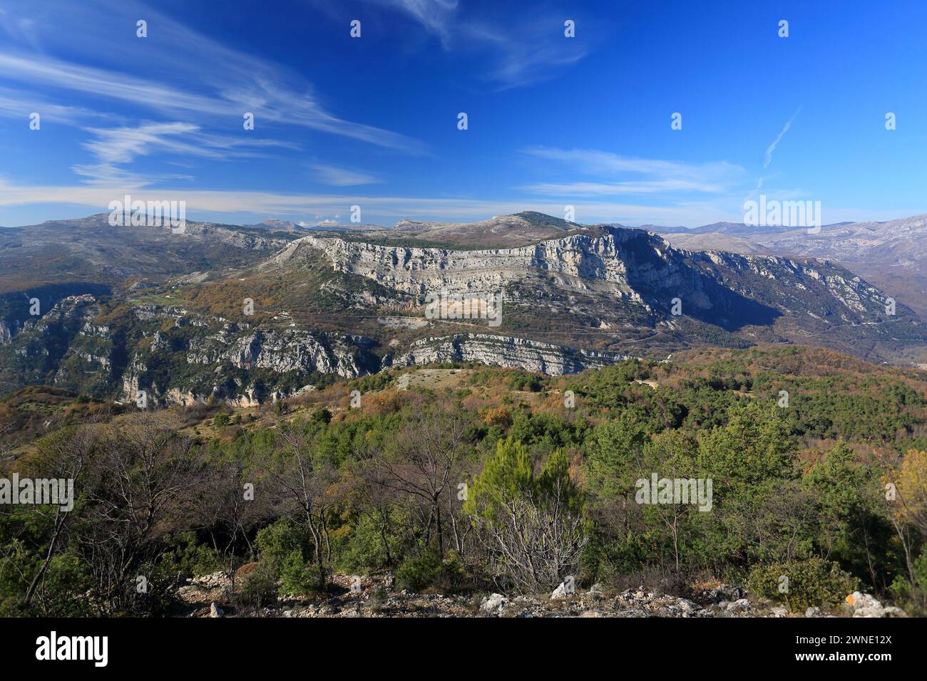 The Loup valley in the Prealpes d'Azur regional park in the back ...