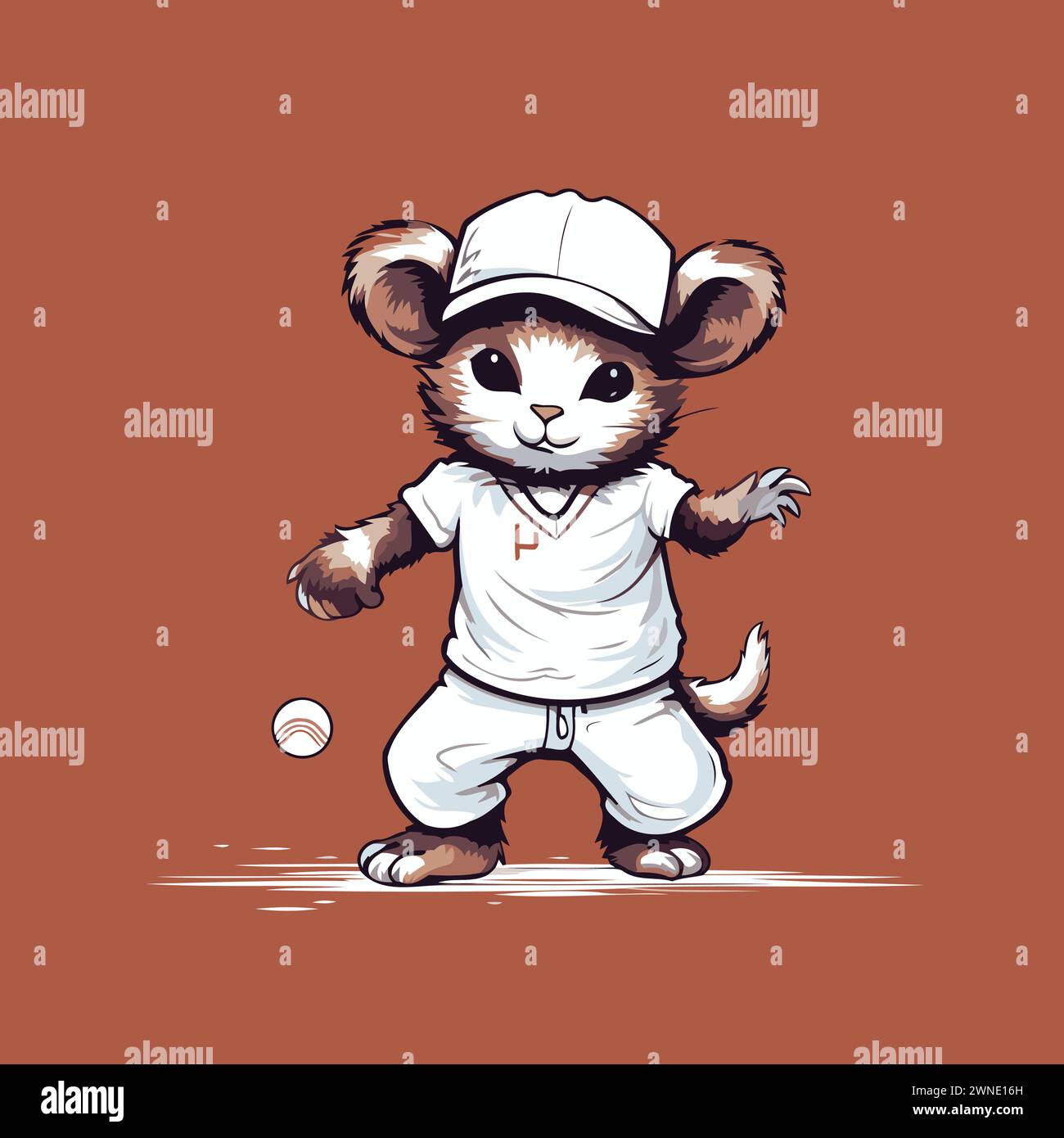 Cute little mouse playing baseball. Vector illustration on a brown ...
