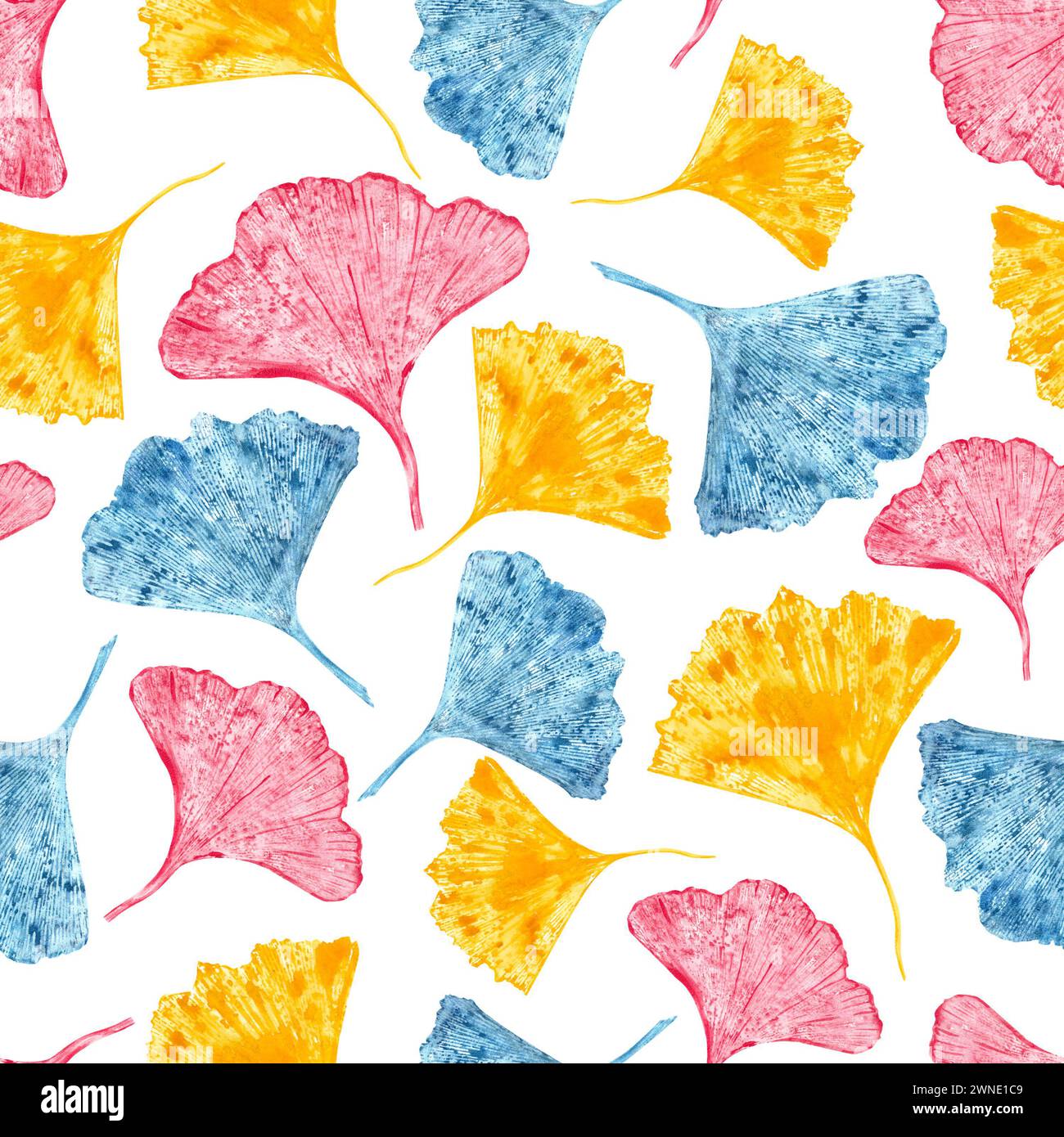 Pink, yellow, blue gingko leaf. Geometric imprint. Seamless pattern ...