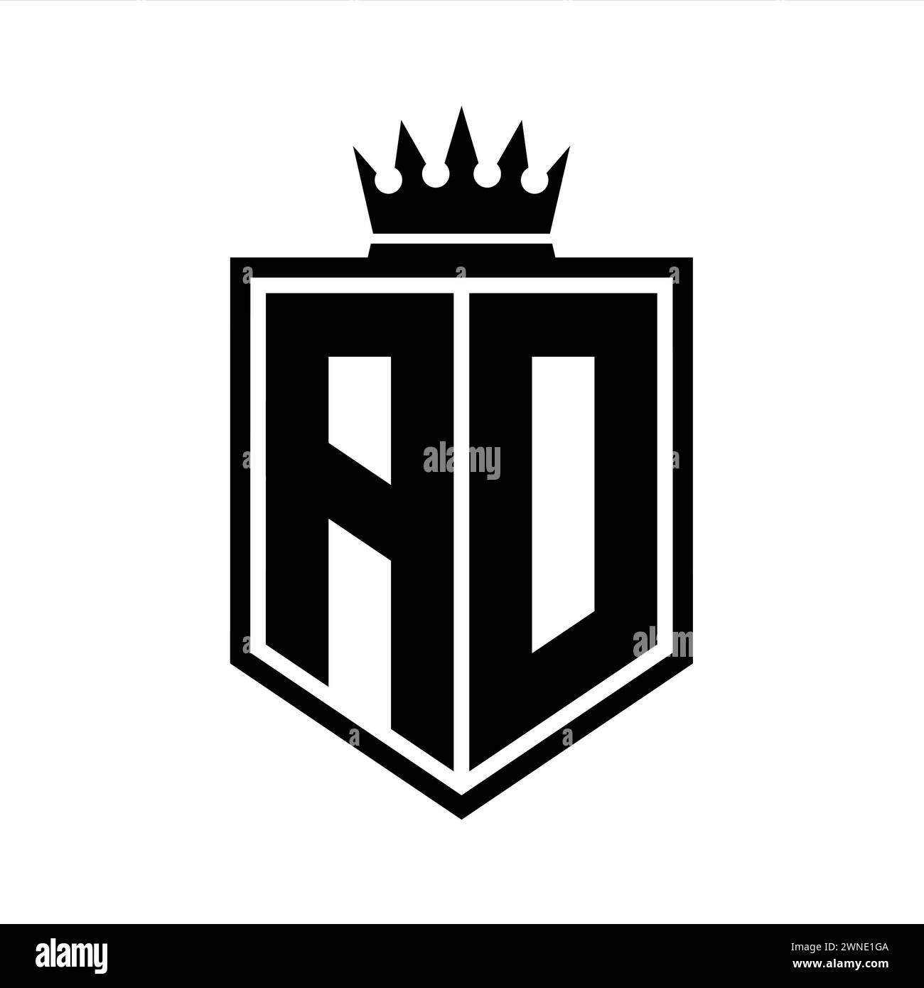 AD Letter Logo monogram bold shield geometric shape with crown outline ...