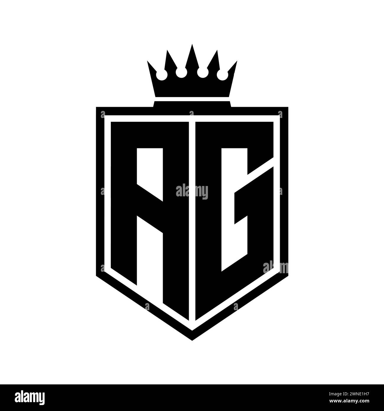 AG Letter Logo monogram bold shield geometric shape with crown outline ...