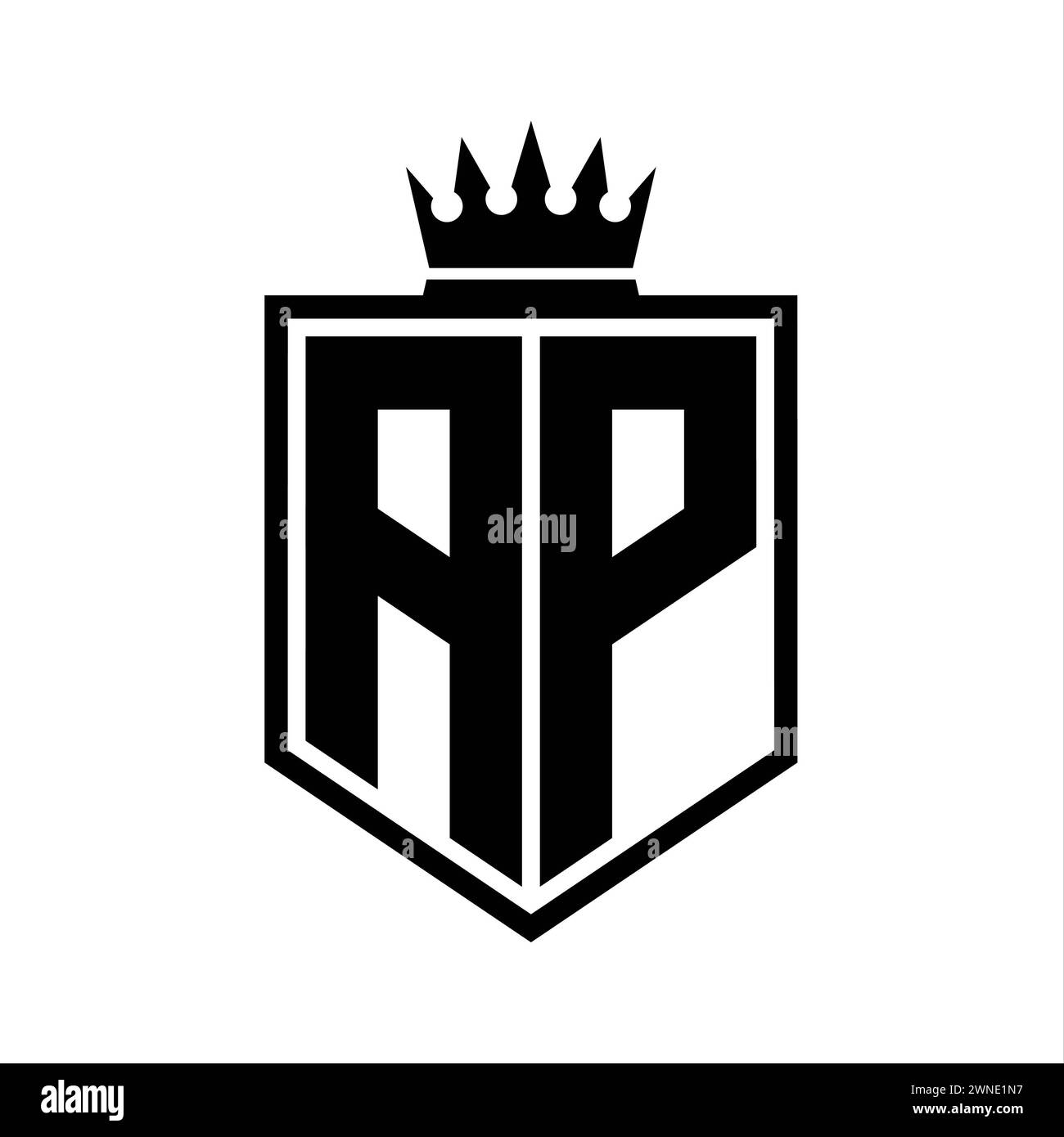 AP Letter Logo monogram bold shield geometric shape with crown outline ...
