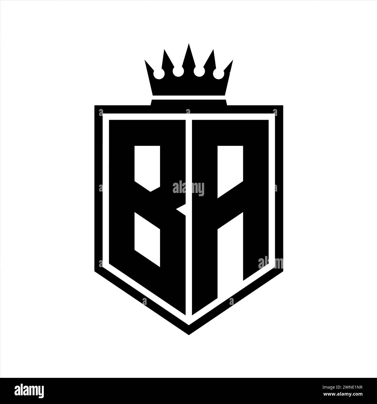 BA Letter Logo monogram bold shield geometric shape with crown outline ...