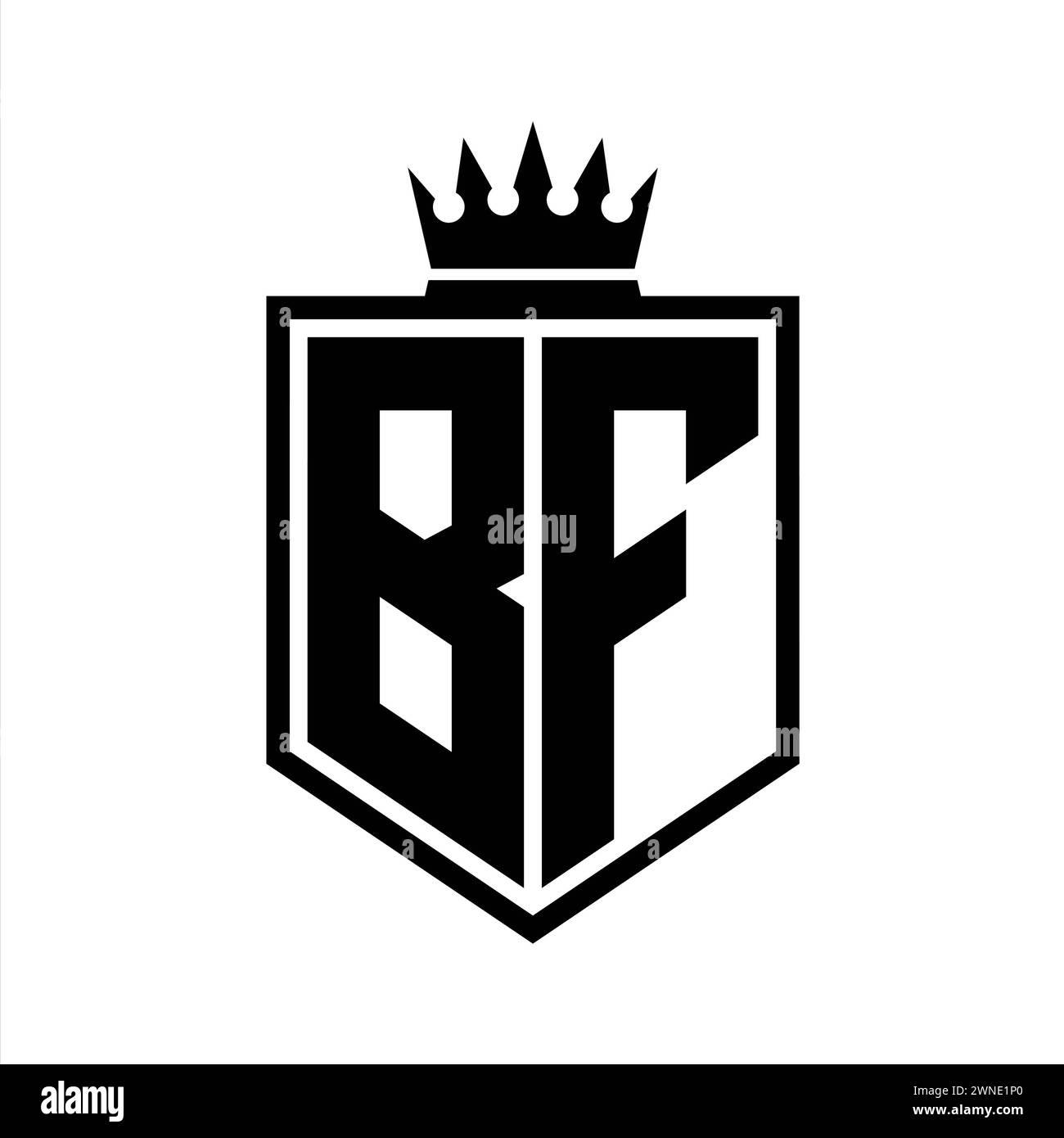 BF Letter Logo monogram bold shield geometric shape with crown outline ...