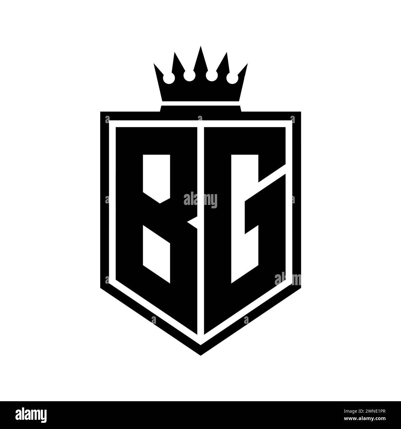 BG Letter Logo monogram bold shield geometric shape with crown outline ...