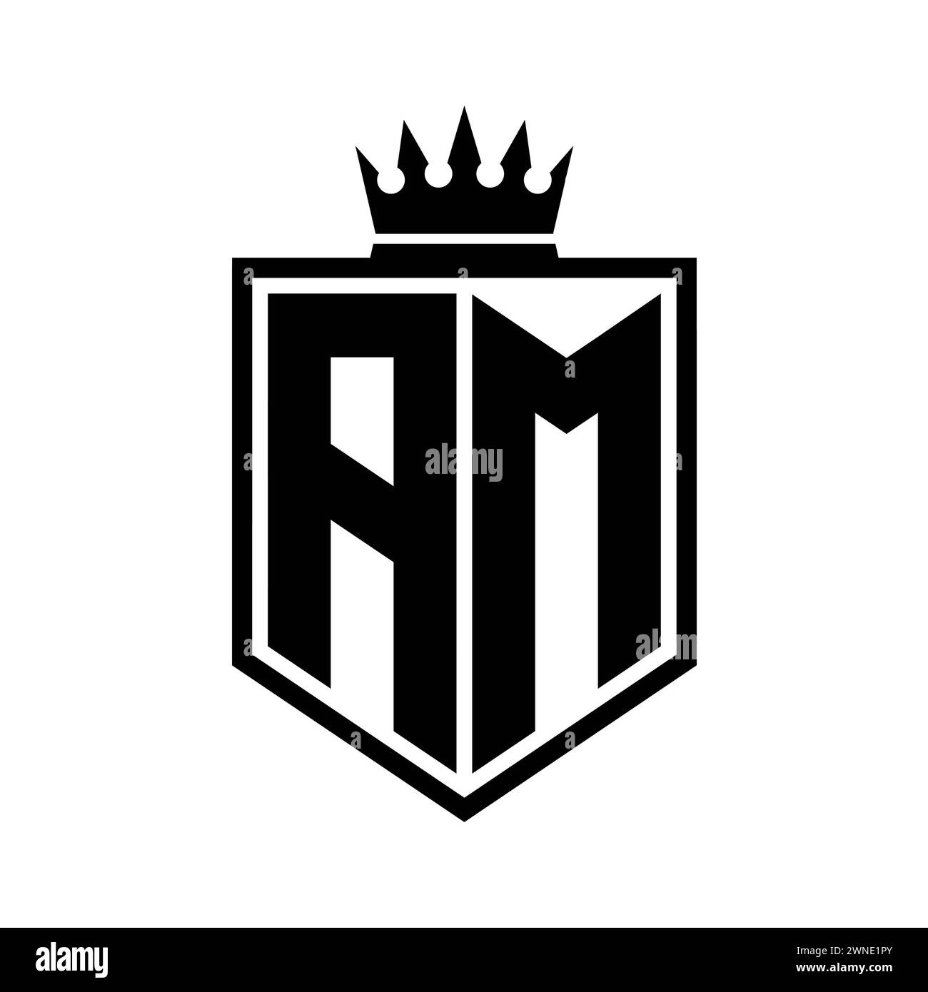 AM Letter Logo monogram bold shield geometric shape with crown outline ...