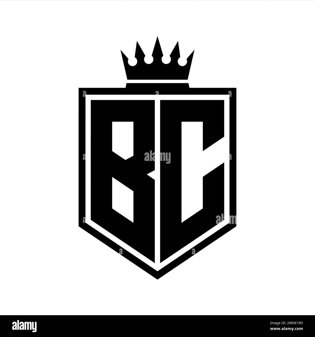 BC Letter Logo monogram bold shield geometric shape with crown outline ...