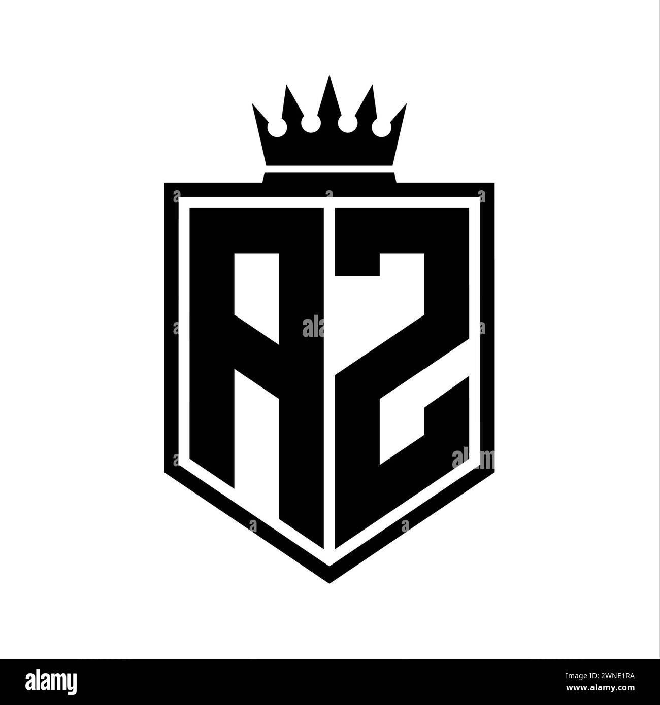 AZ Letter Logo monogram bold shield geometric shape with crown outline black and white style ...