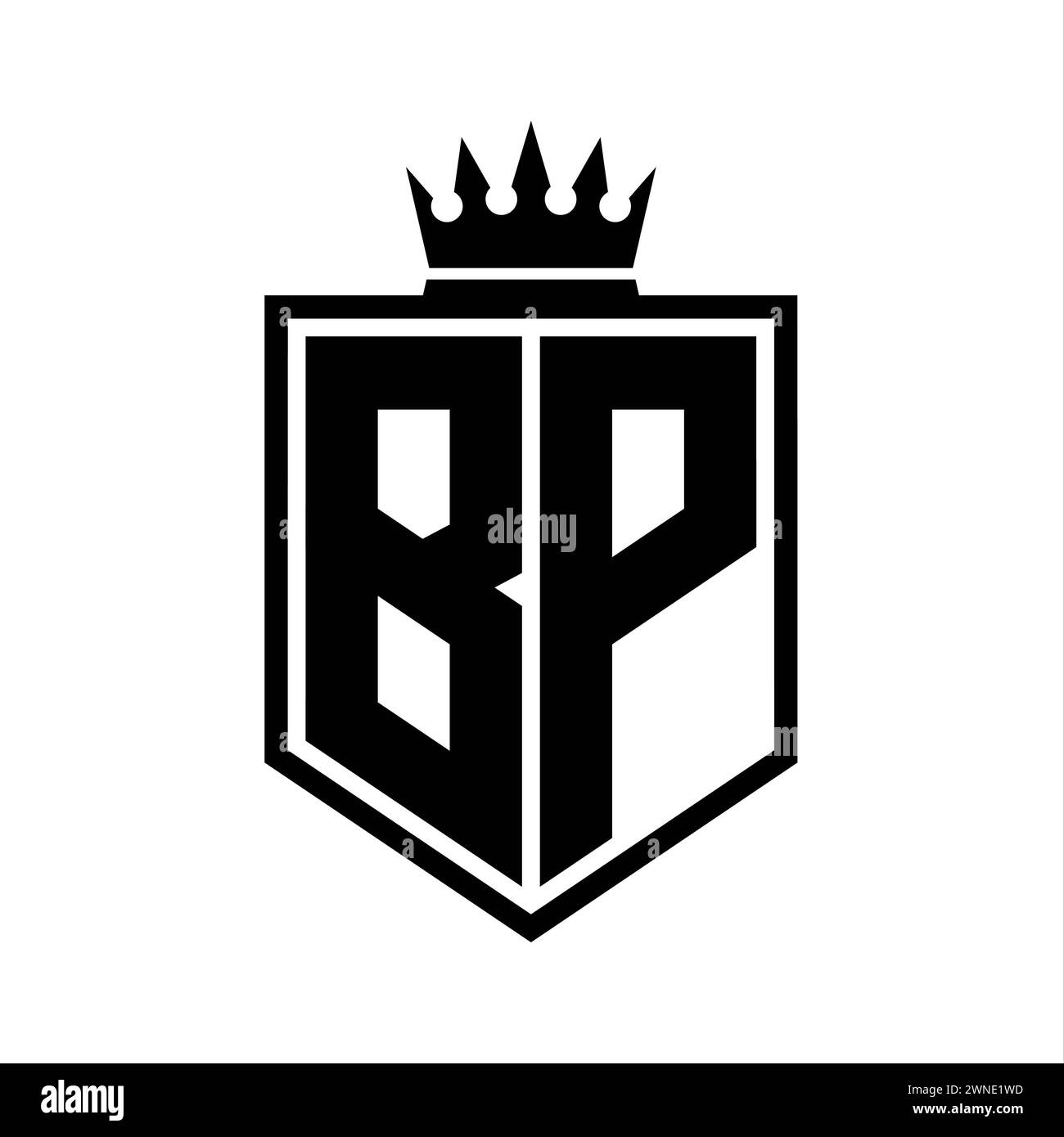 BP Letter Logo monogram bold shield geometric shape with crown outline ...