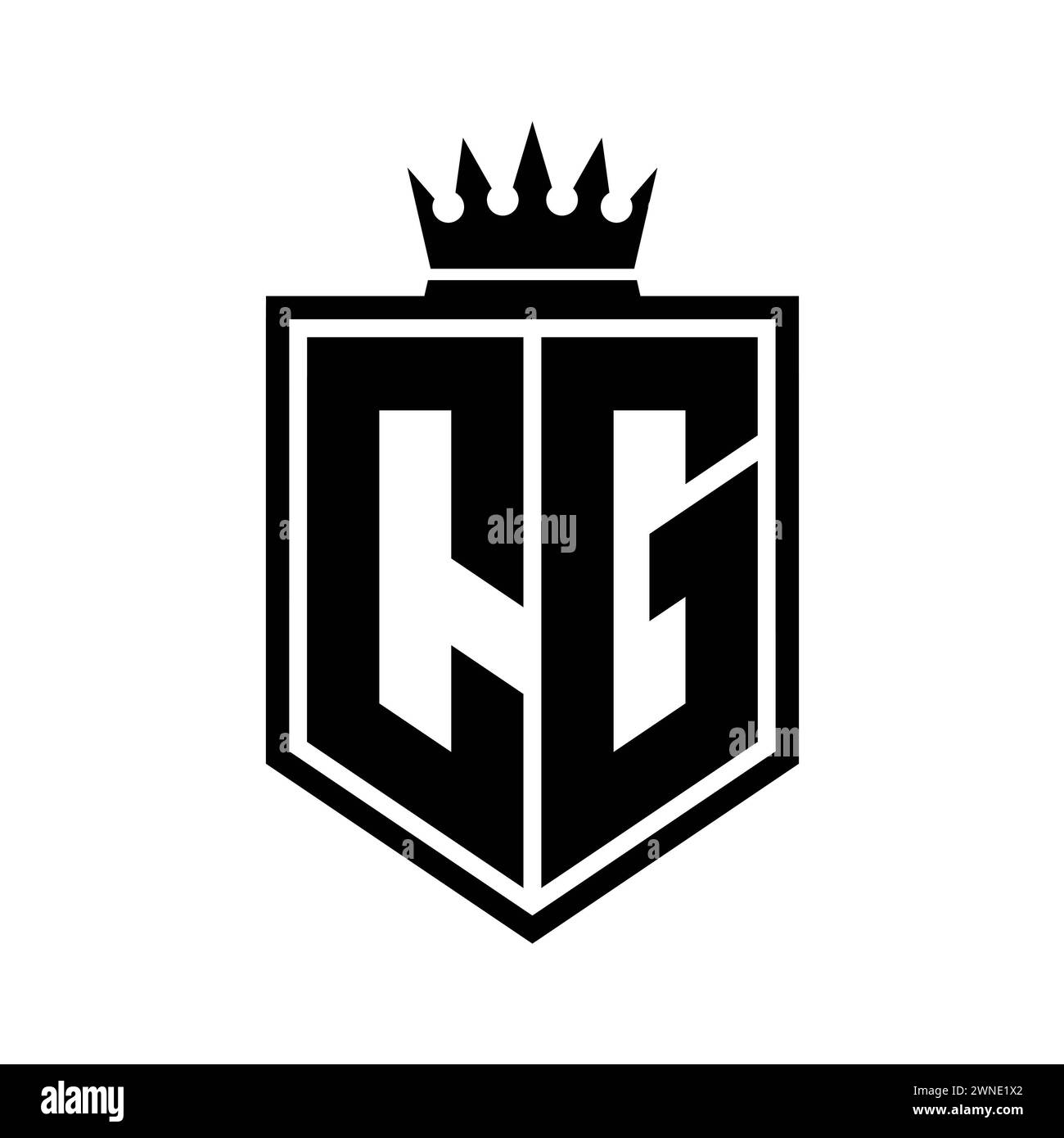 CG Letter Logo monogram bold shield geometric shape with crown outline ...