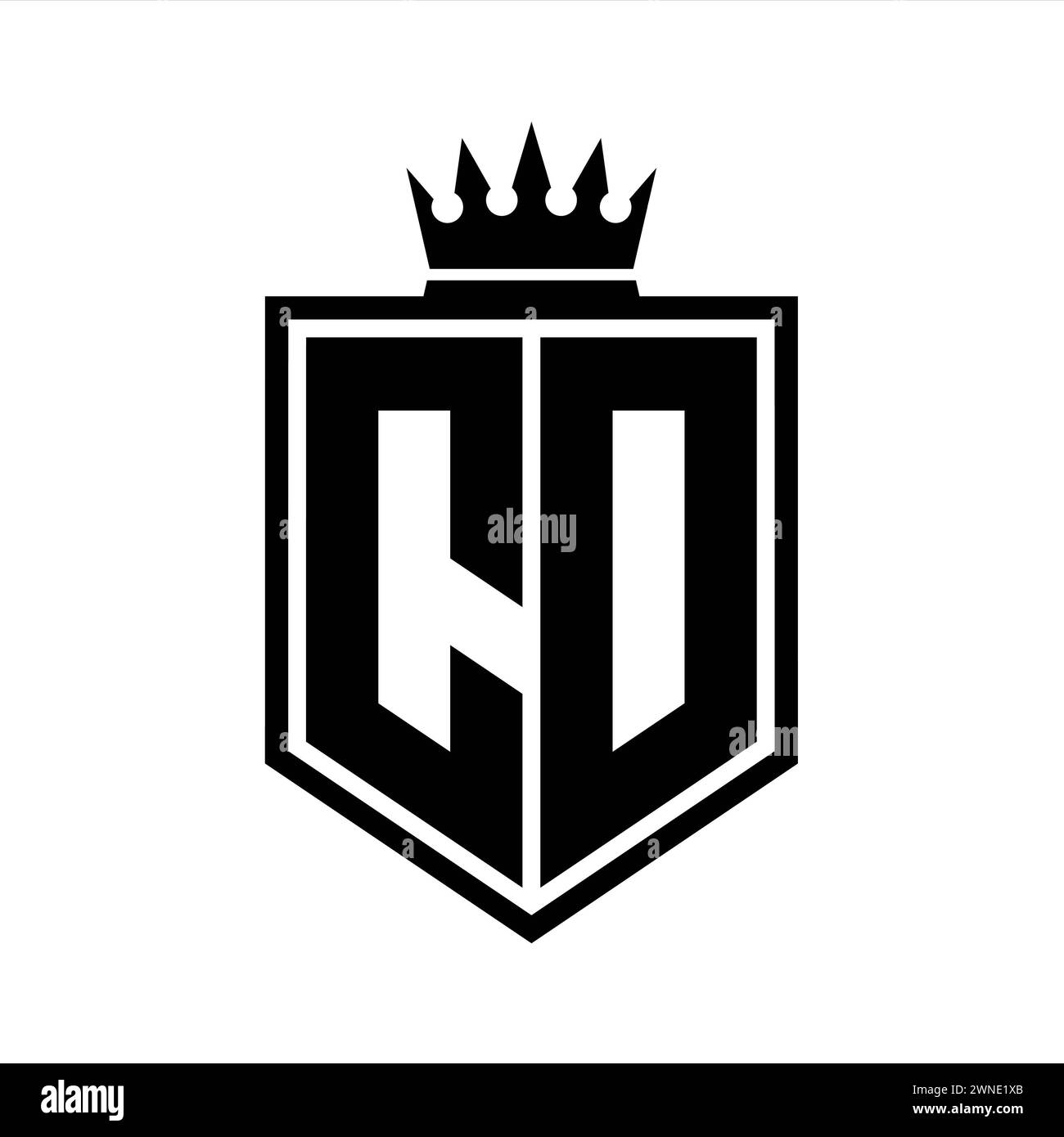 CD Letter Logo monogram bold shield geometric shape with crown outline ...