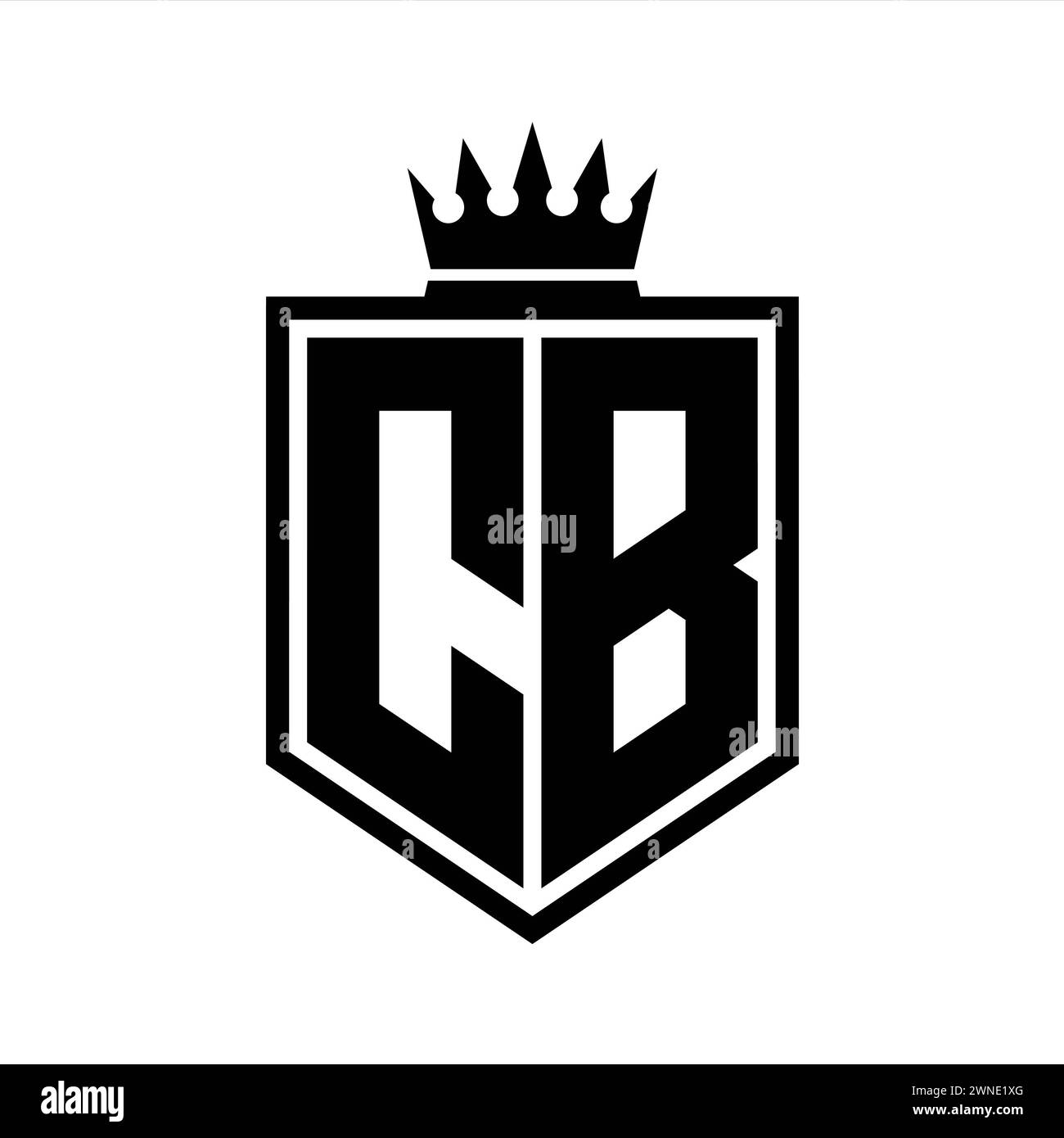 CB Letter Logo monogram bold shield geometric shape with crown outline ...