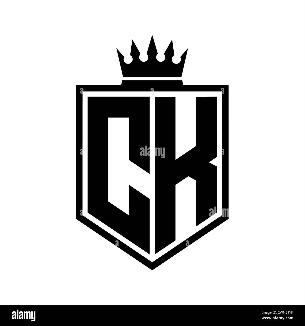 CK Letter Logo monogram bold shield geometric shape with crown outline ...