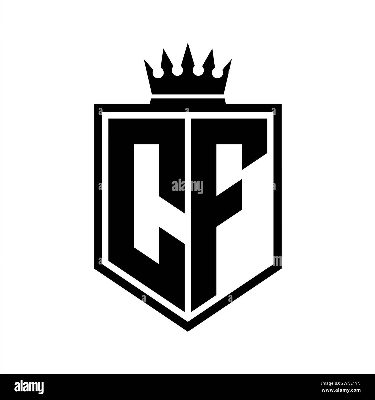 CF Letter Logo monogram bold shield geometric shape with crown outline ...