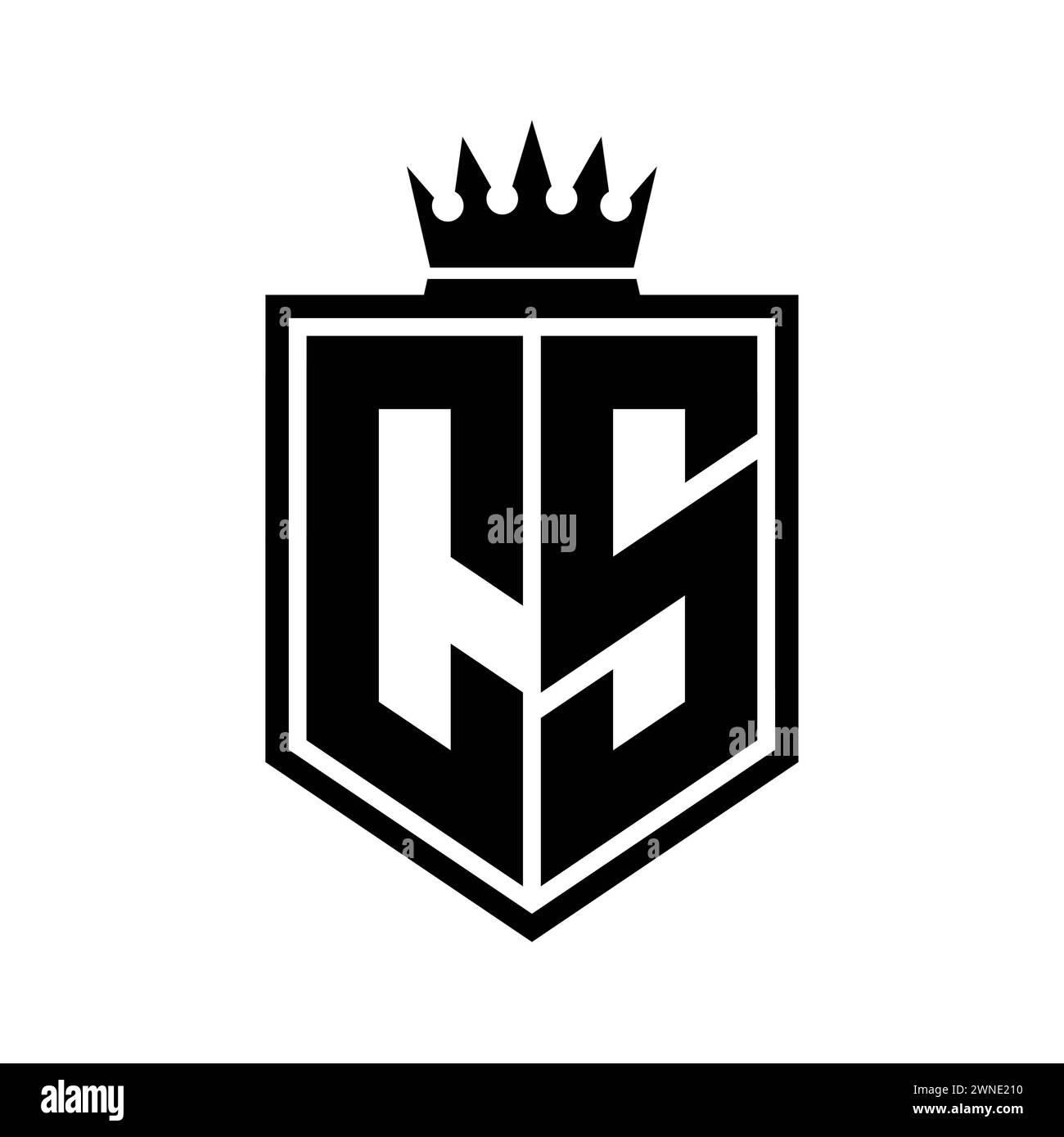 CS Letter Logo monogram bold shield geometric shape with crown outline ...