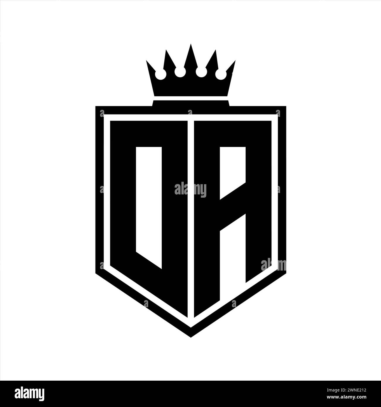 DA Letter Logo monogram bold shield geometric shape with crown outline ...