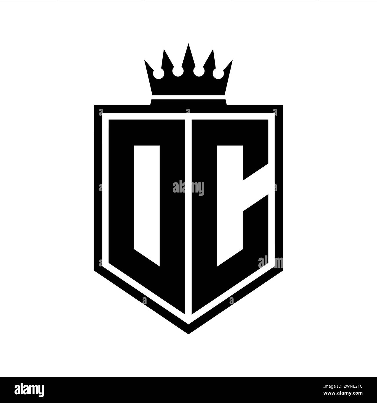 DC Letter Logo monogram bold shield geometric shape with crown outline ...