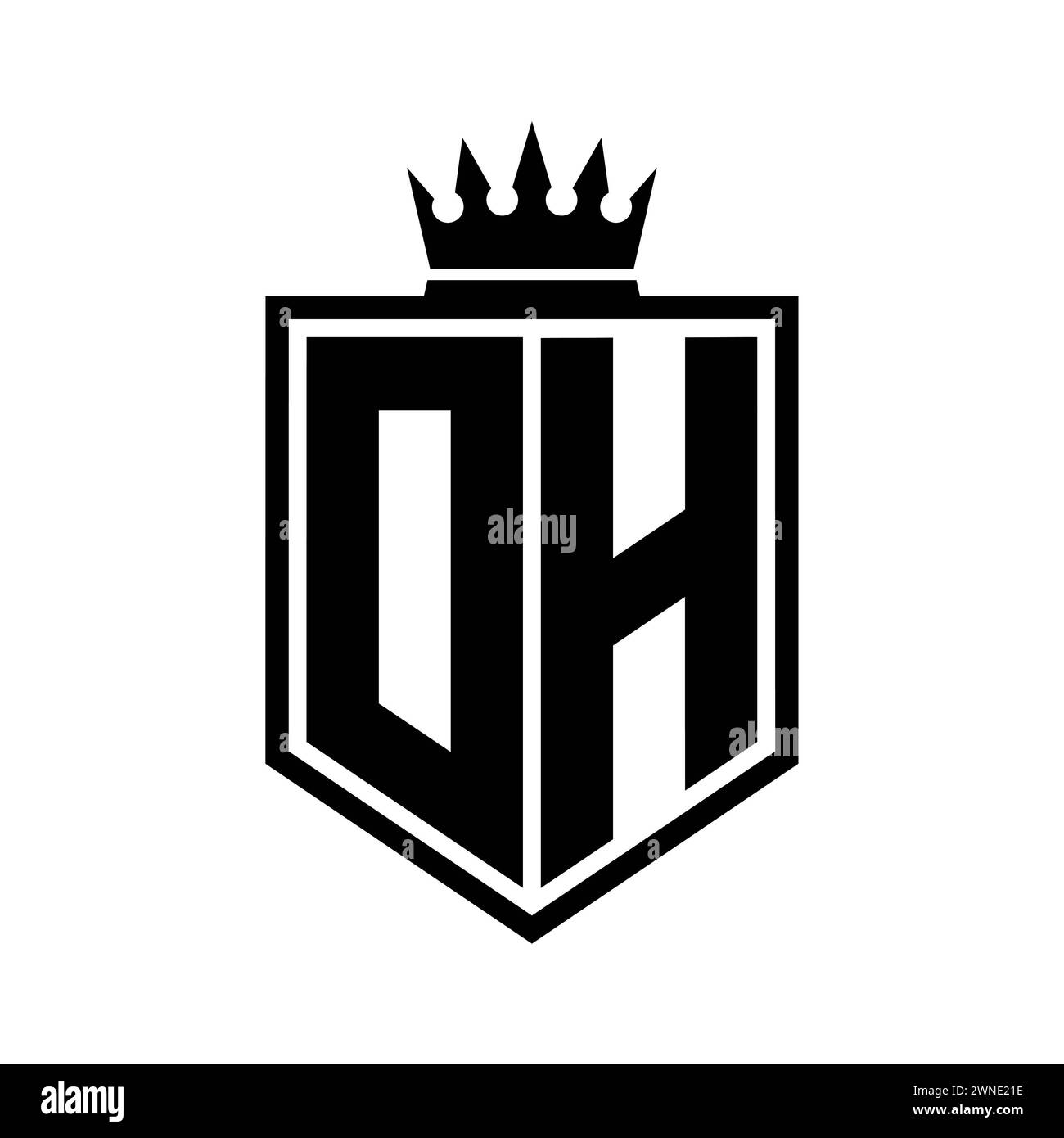 DH Letter Logo monogram bold shield geometric shape with crown outline ...