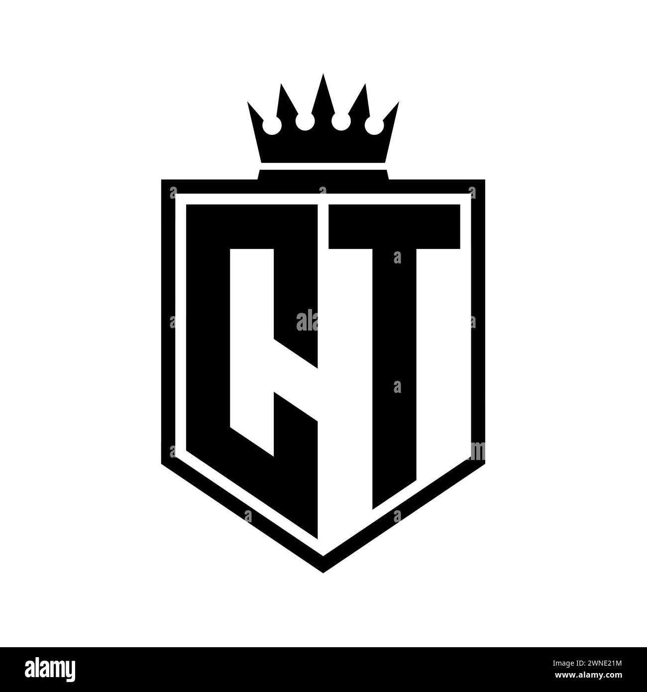 CT Letter Logo monogram bold shield geometric shape with crown outline ...