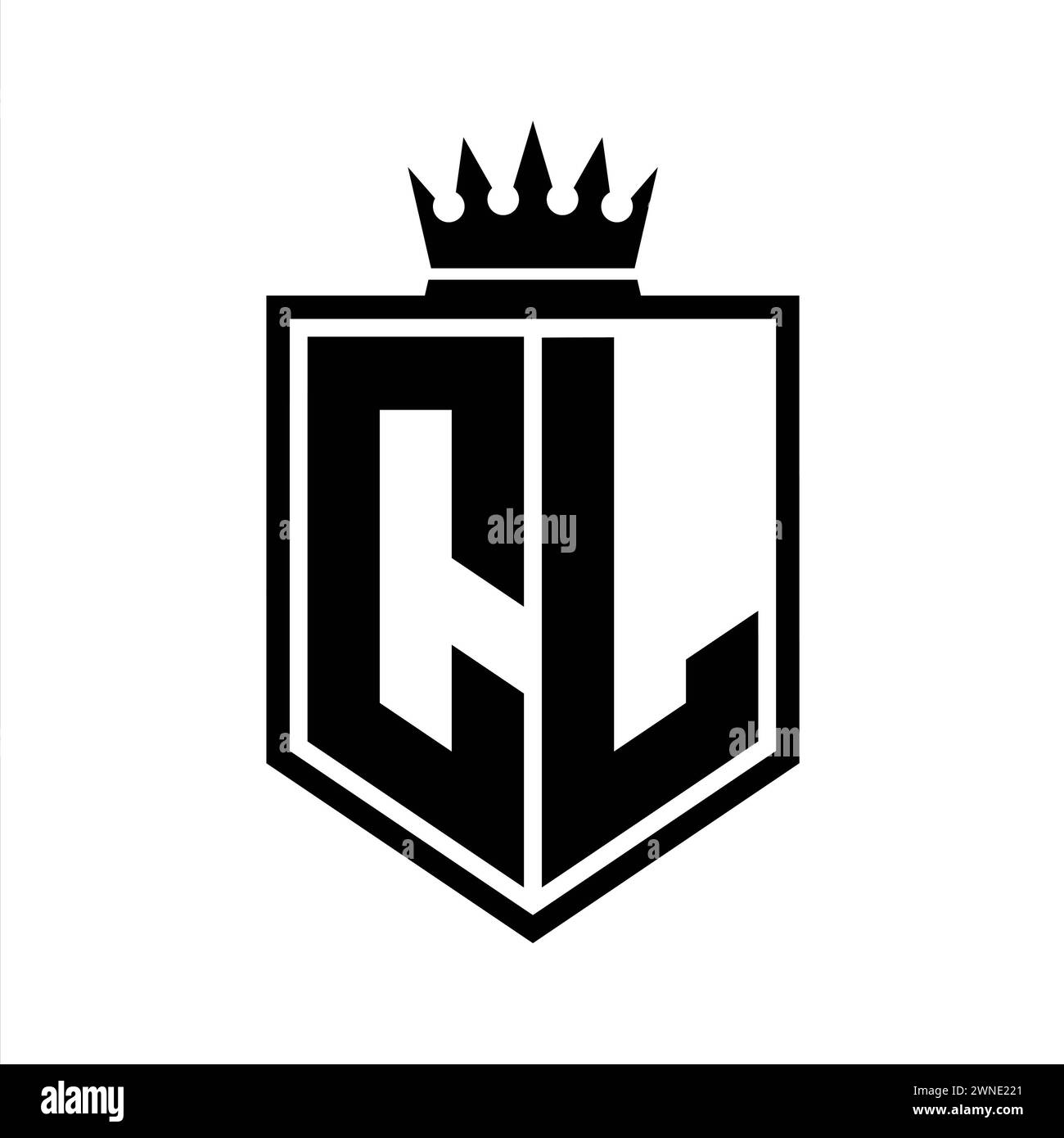 CL Letter Logo monogram bold shield geometric shape with crown outline ...