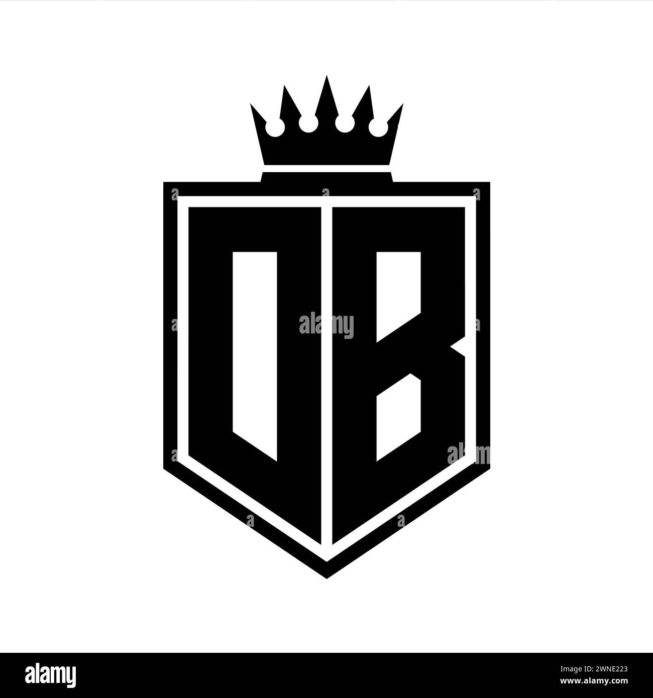 DB Letter Logo monogram bold shield geometric shape with crown outline black and white style ...