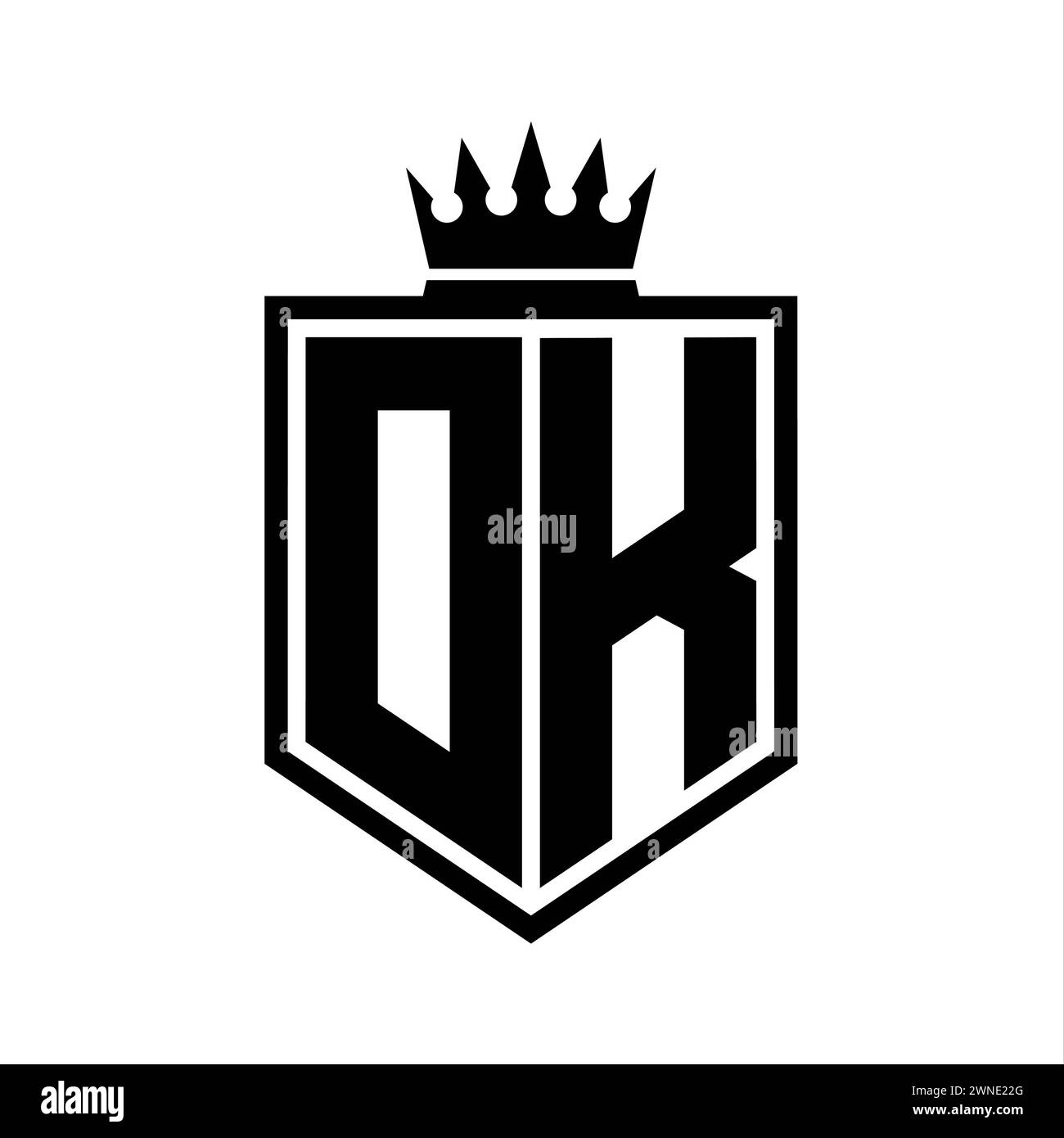 DK Letter Logo monogram bold shield geometric shape with crown outline ...