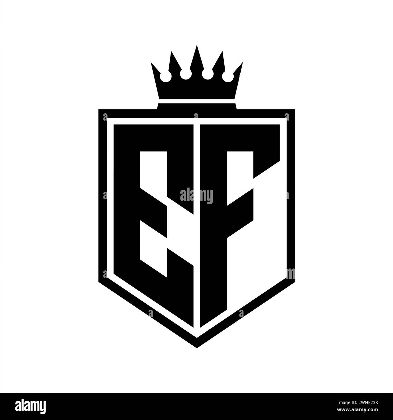 EF Letter Logo monogram bold shield geometric shape with crown outline ...