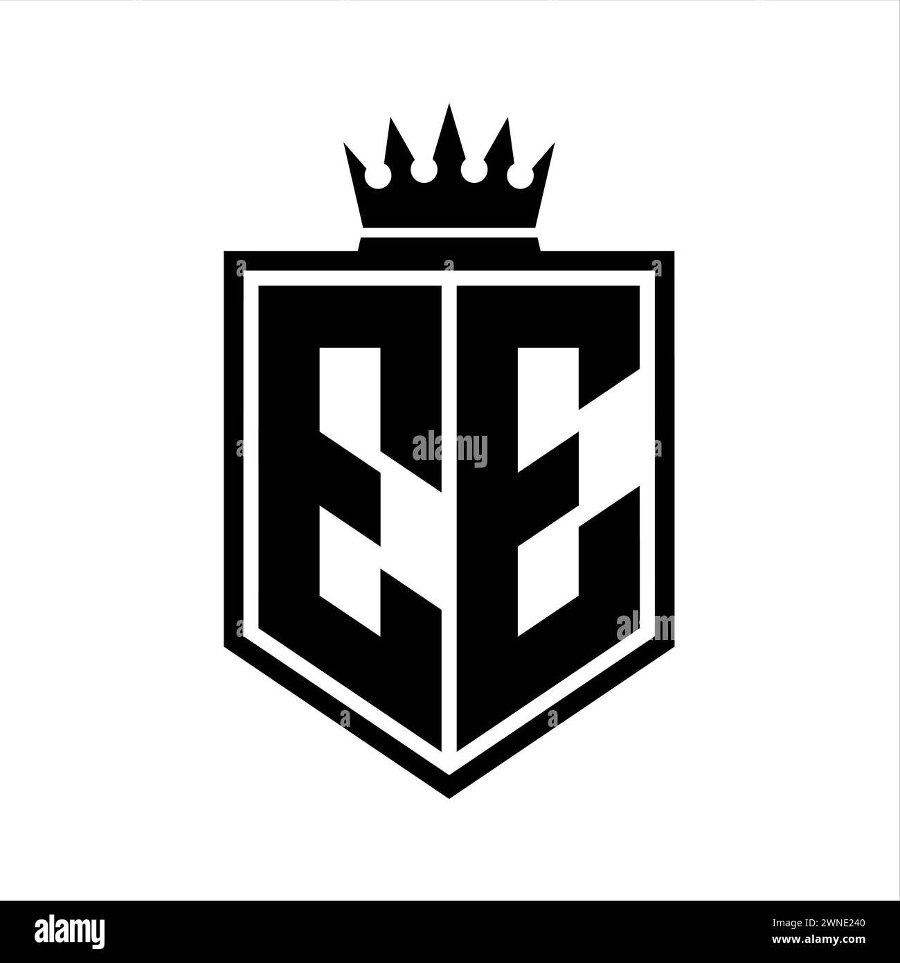 EE Letter Logo monogram bold shield geometric shape with crown outline ...