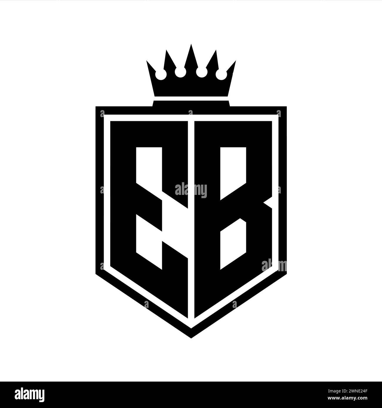 EB Letter Logo monogram bold shield geometric shape with crown outline ...
