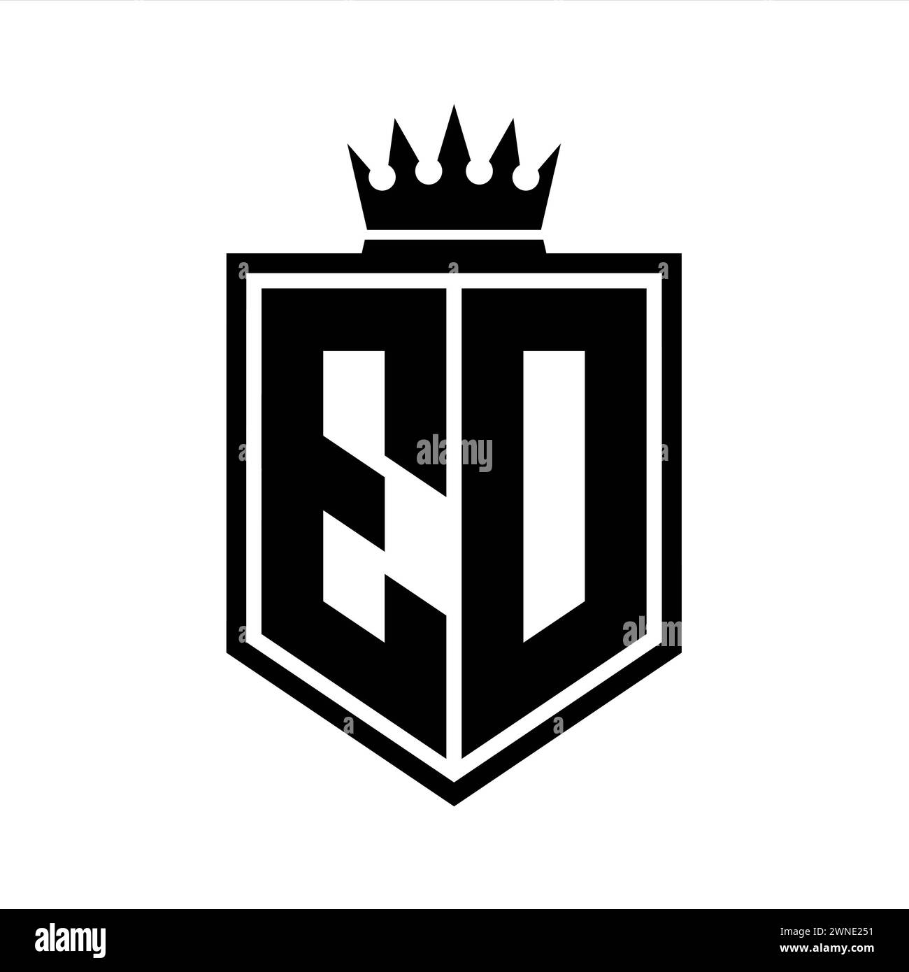 ED Letter Logo monogram bold shield geometric shape with crown outline ...