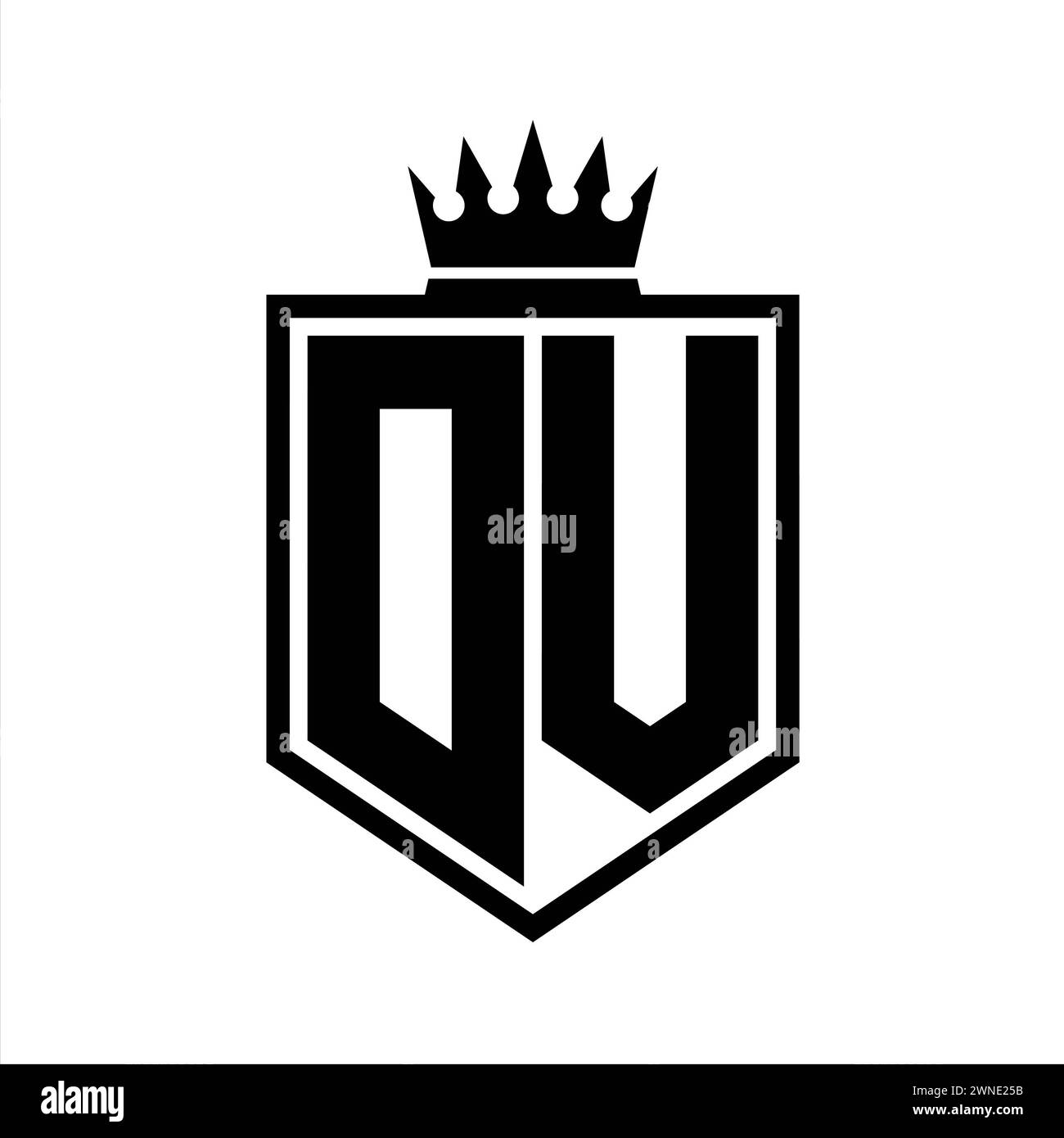 DV Letter Logo monogram bold shield geometric shape with crown outline black and white style ...