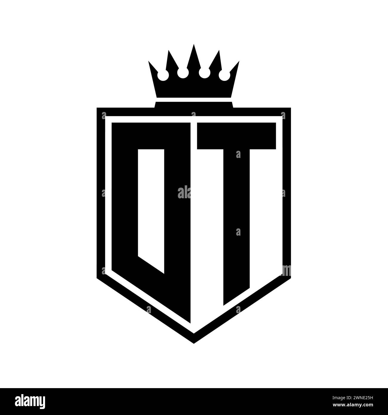 DT Letter Logo monogram bold shield geometric shape with crown outline ...