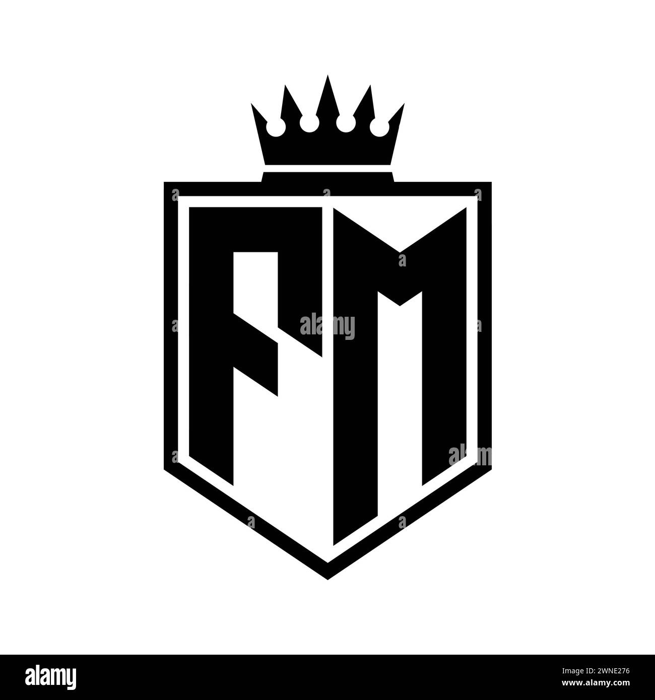 FM Letter Logo monogram bold shield geometric shape with crown outline ...