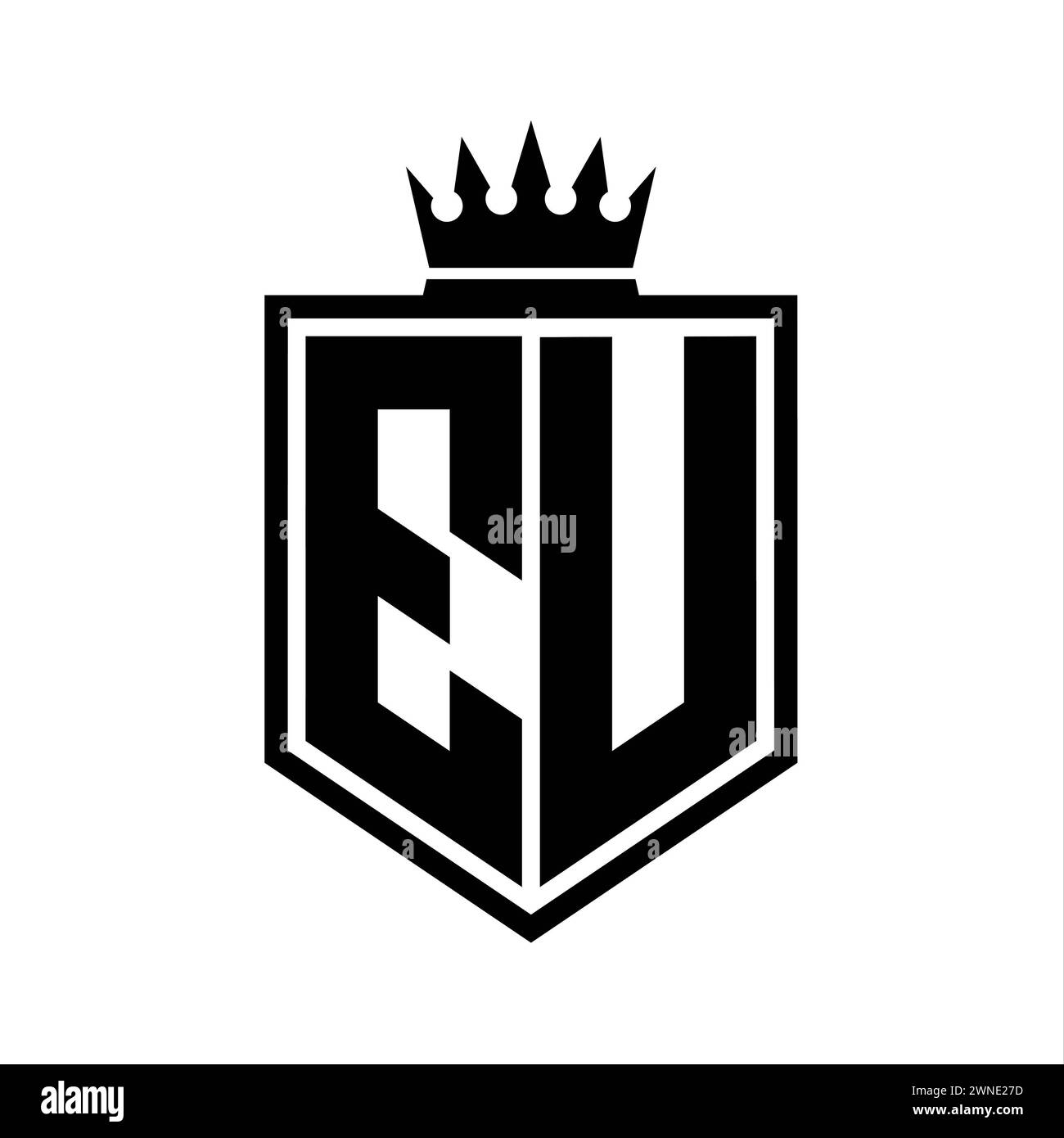 EU Letter Logo monogram bold shield geometric shape with crown outline ...