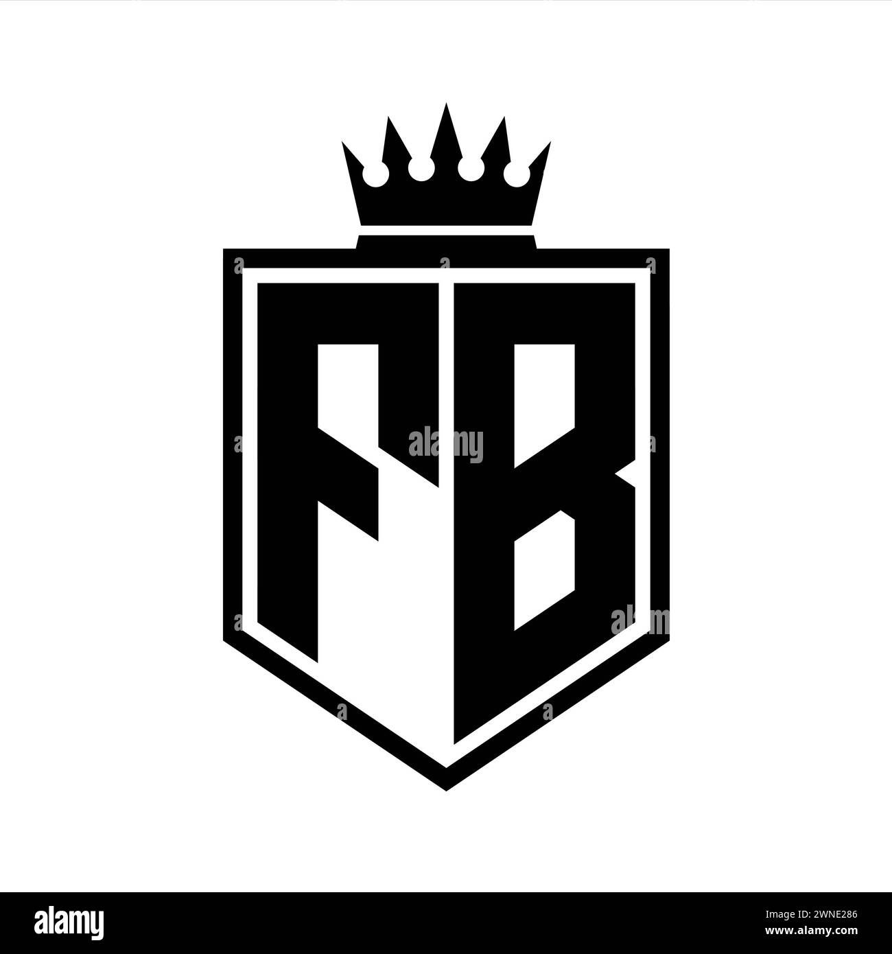 FB Letter Logo monogram bold shield geometric shape with crown outline ...