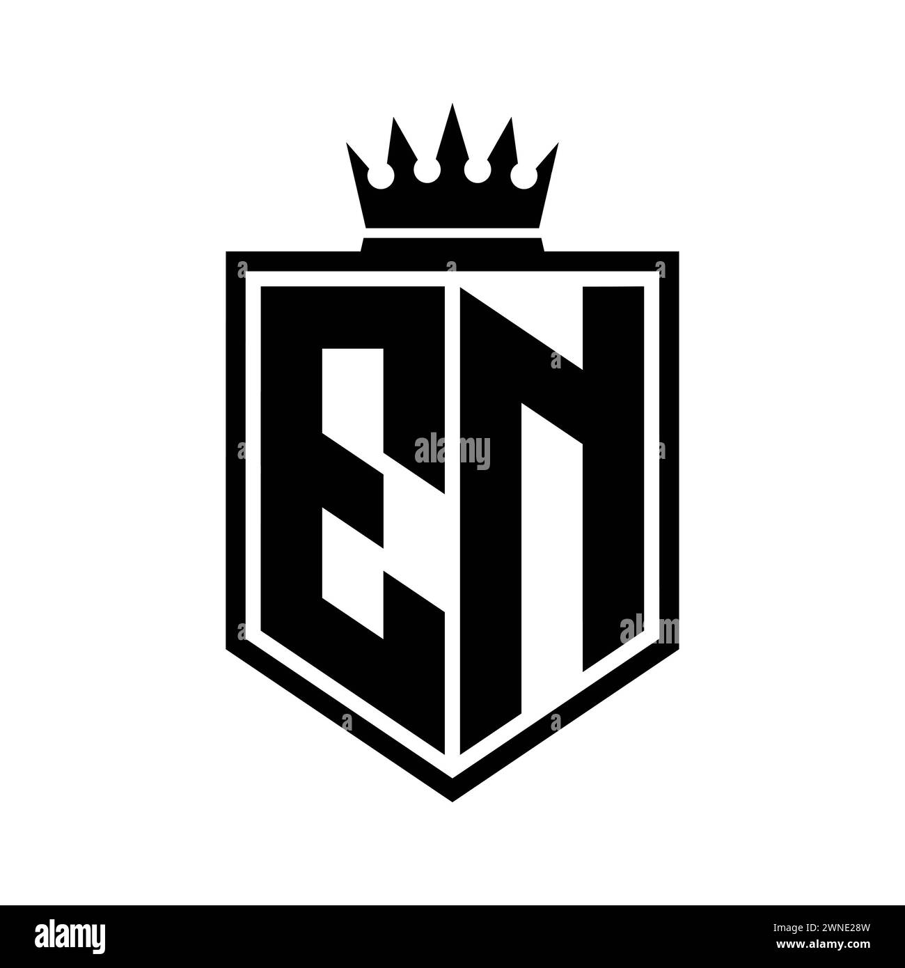 EN Letter Logo monogram bold shield geometric shape with crown outline ...