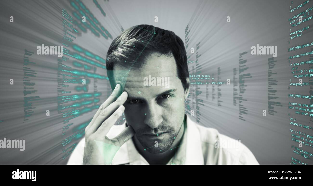 Image of data processing over man looking at camera Stock Photo - Alamy
