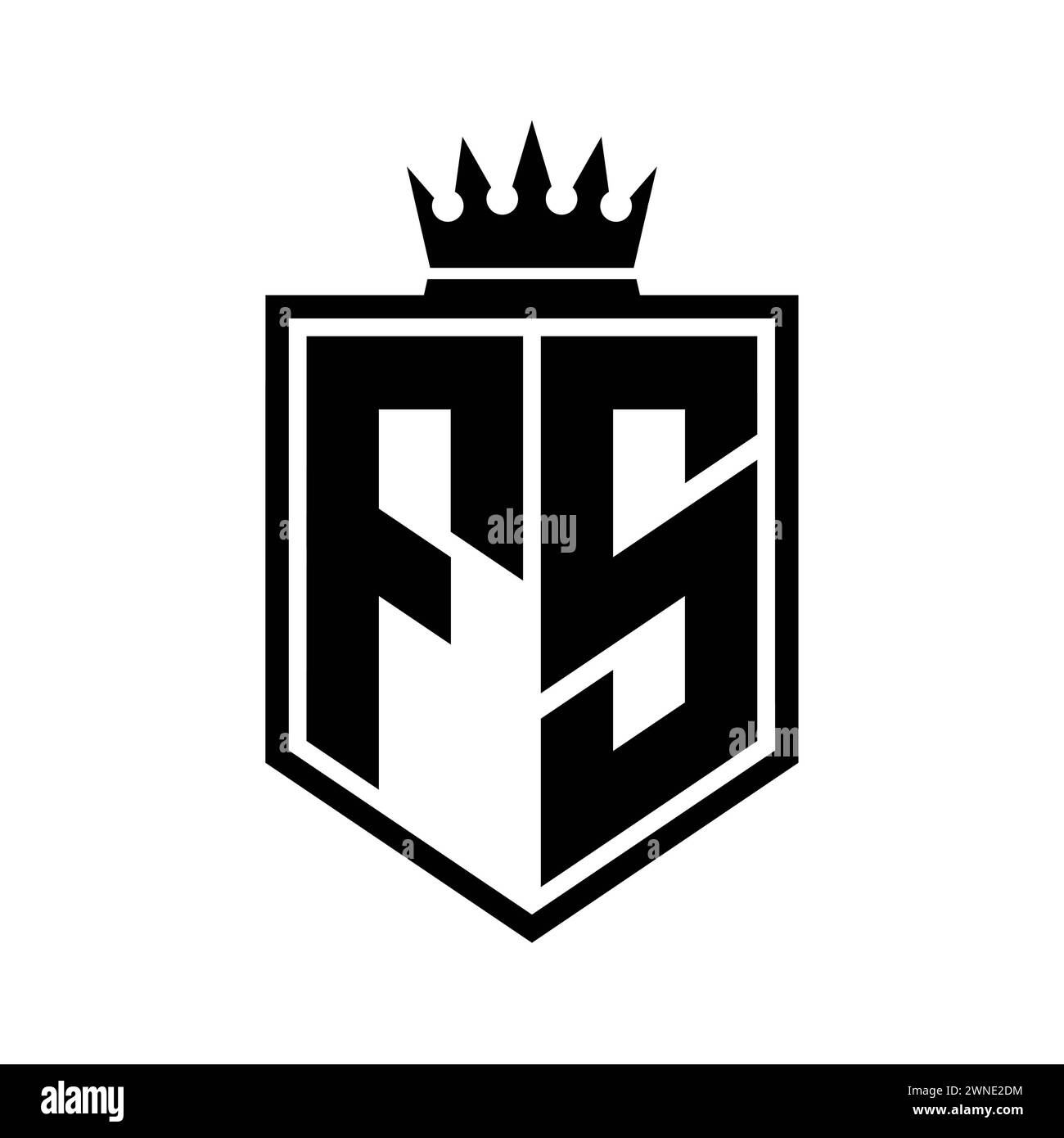 FS Letter Logo monogram bold shield geometric shape with crown outline ...