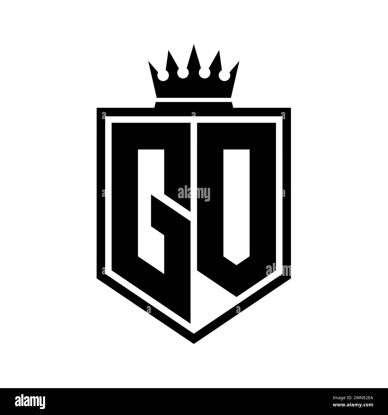 GO Letter Logo monogram bold shield geometric shape with crown outline ...