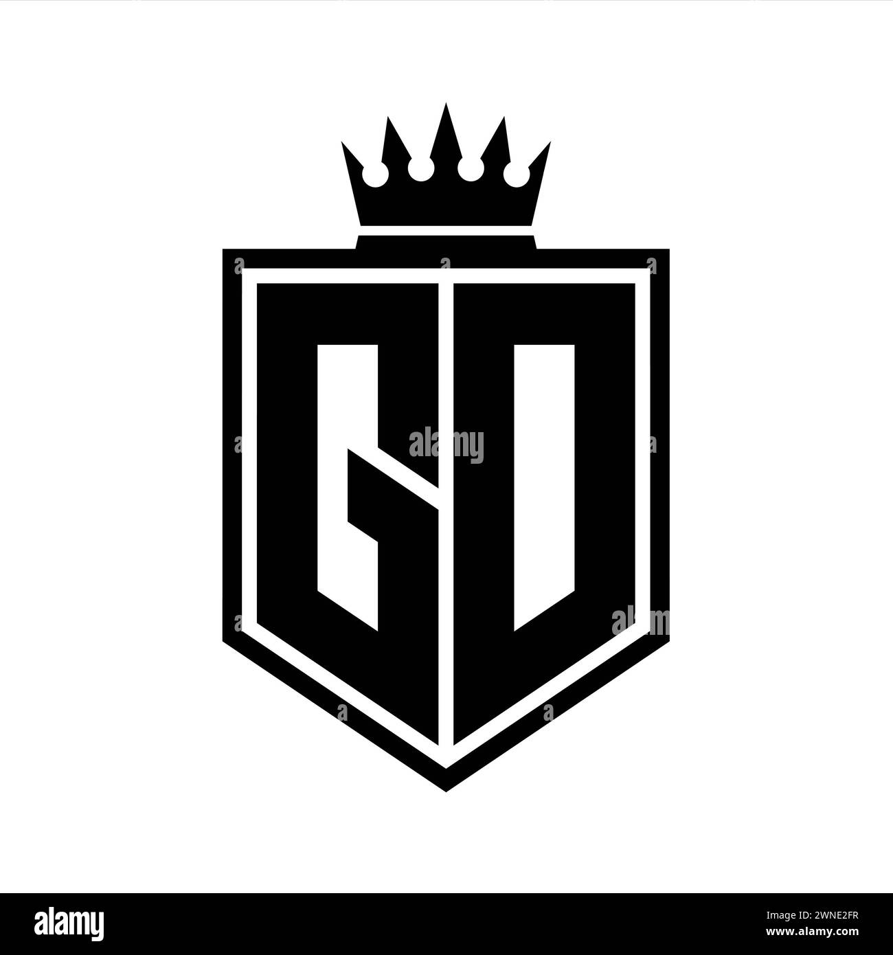 GD Letter Logo monogram bold shield geometric shape with crown outline ...